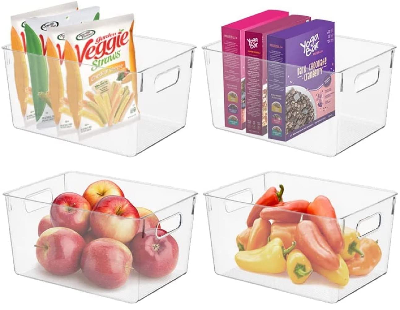 Homeries Pantry Organizer, Clear Storage Bins, for Kitchen, Pantry, Cabinets, for Storing Packets, Spices, Sauce, Snacks, Cans 11”x8”x6” (Pack Of 6)