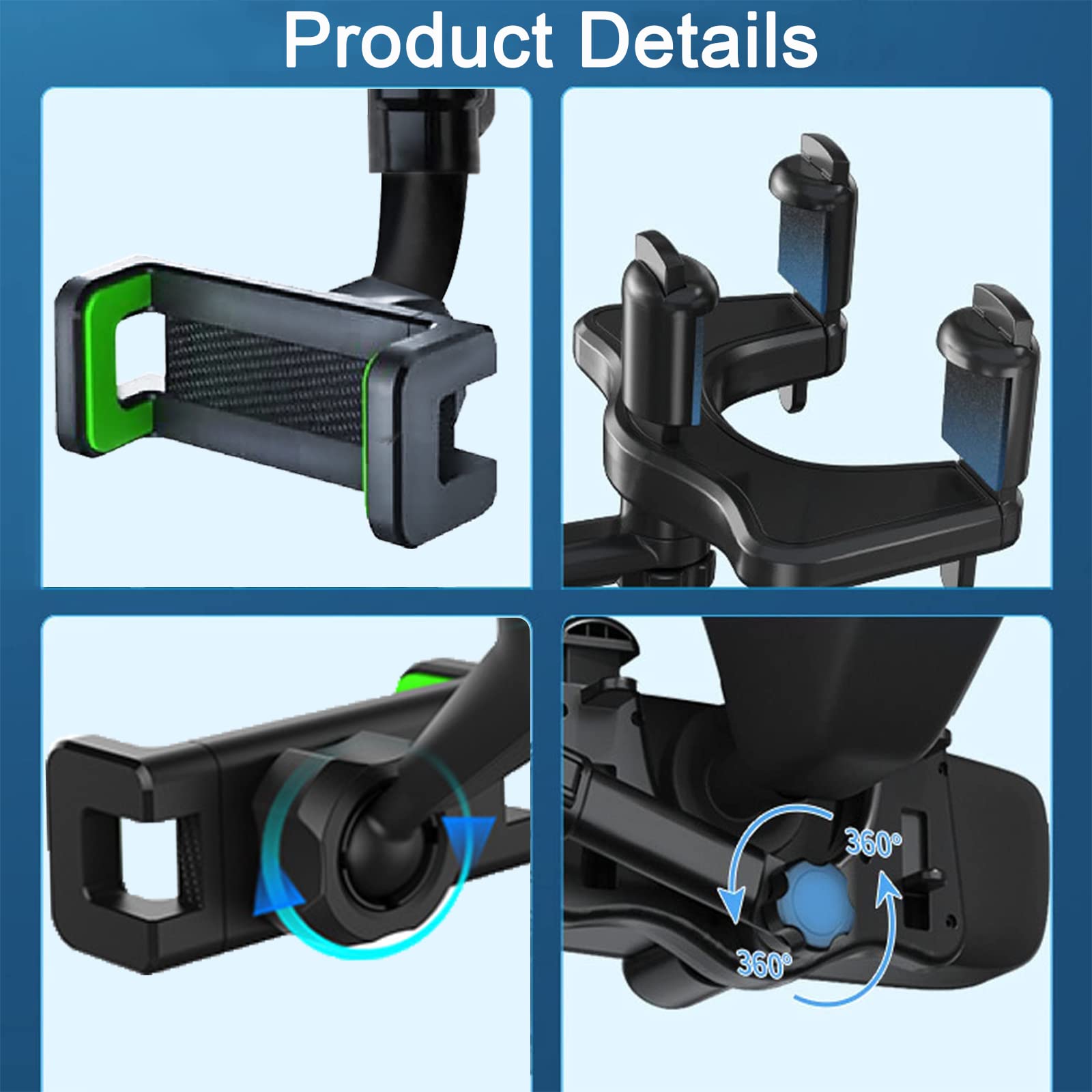 HOYZNBI ππππ ππ©π π«ππππ Rearview Mirror Car Phone Holder, 360Β° Rotatable & Retractable Car Phone Holder Mirror Mount, Universal Car Phone Mount Automobile Cradles for All Smartphones & Cars