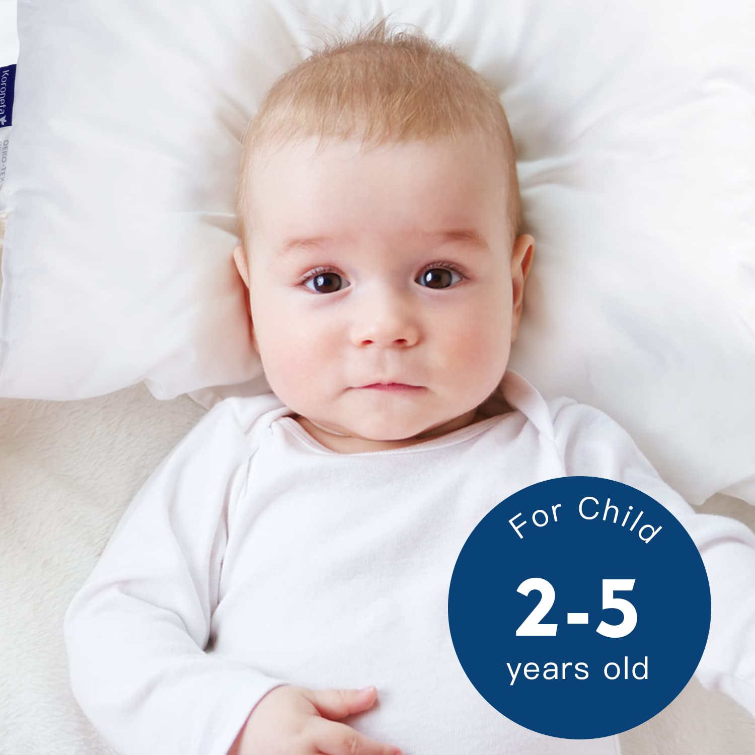 KORONETA Toddler Bed Pillow 100% Super Soft Polyester Filling/13”x 18” White,Machine Washable