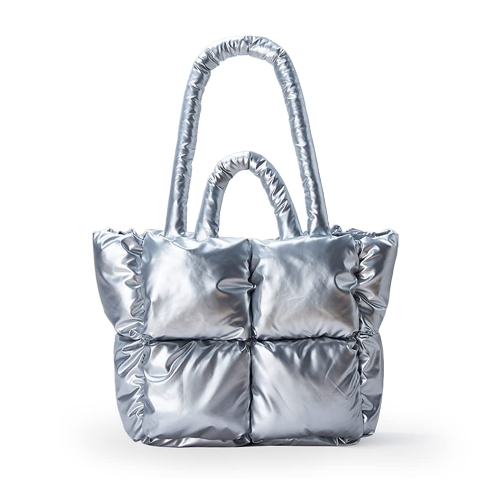 JBB Puffer Bag Women Puffy Tote Cotton Padded Designer Handbag Winter Soft Shoulder Bag Chic Purse Sliver