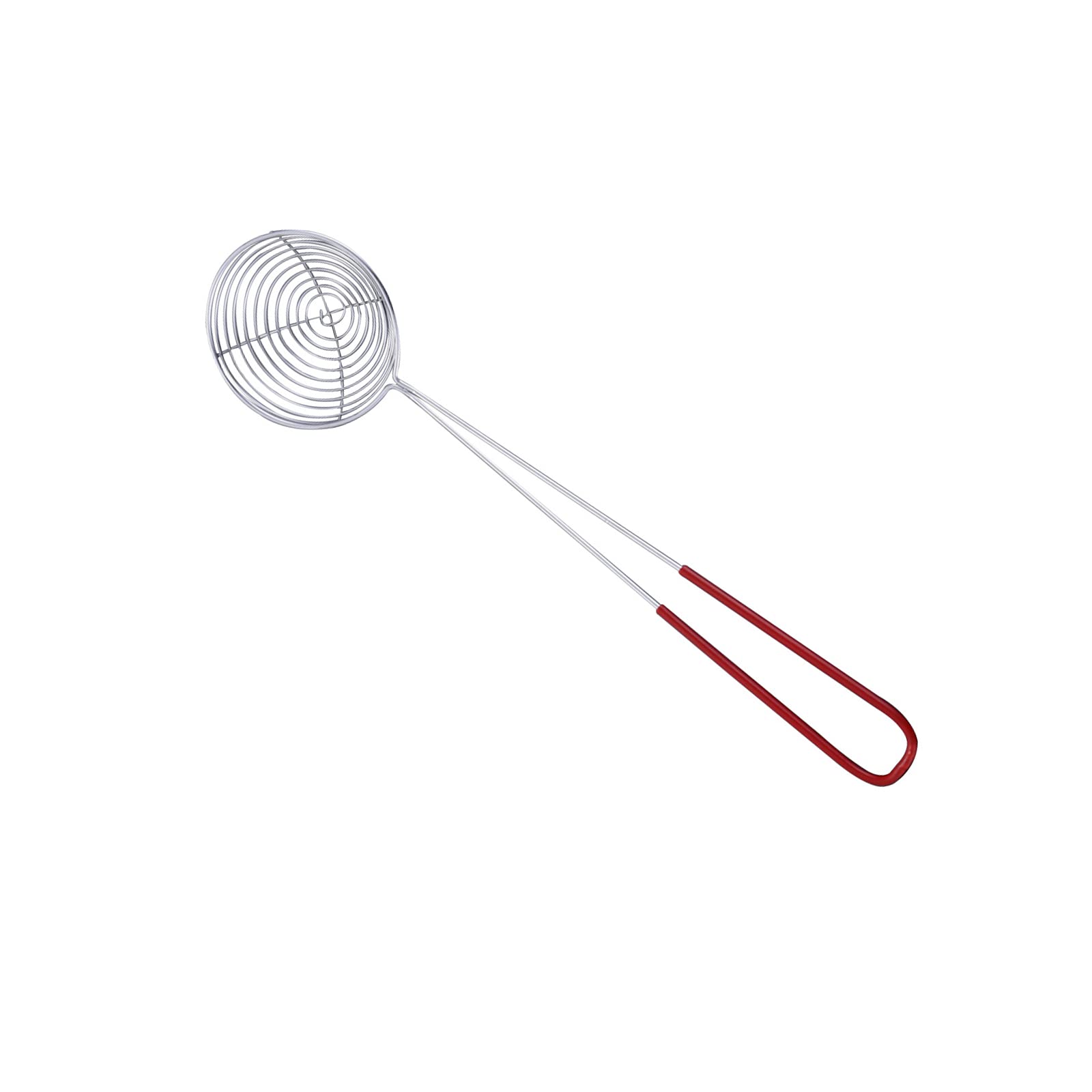 Hot Pot Strainer Spoons, Skimmer Slotted Spoon Boba Pearl Scoop, Stainless Steel Spider Strainer Spoon Small Wire Skimmer Colander with Handle, Mini Mesh Skimmer Spoon (3.15inch, red)