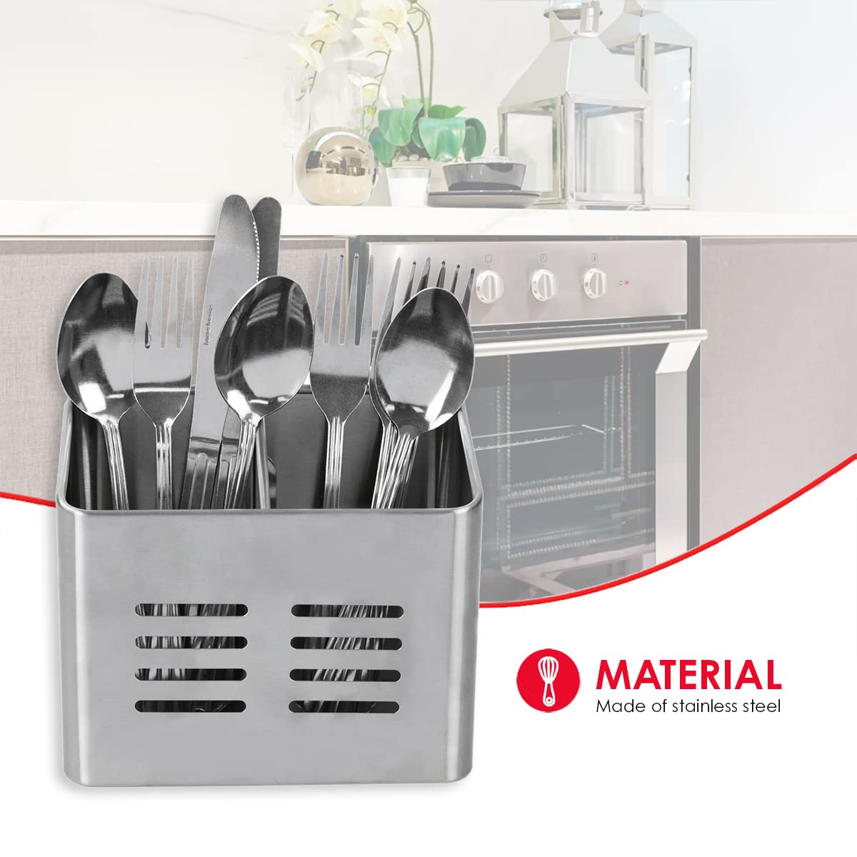 Home Basics Dual Compartment Stainless Steel Draining Cutlery/Utensil Holder Organizer, Free Standing, Kitchen Countertop, Silver (1)