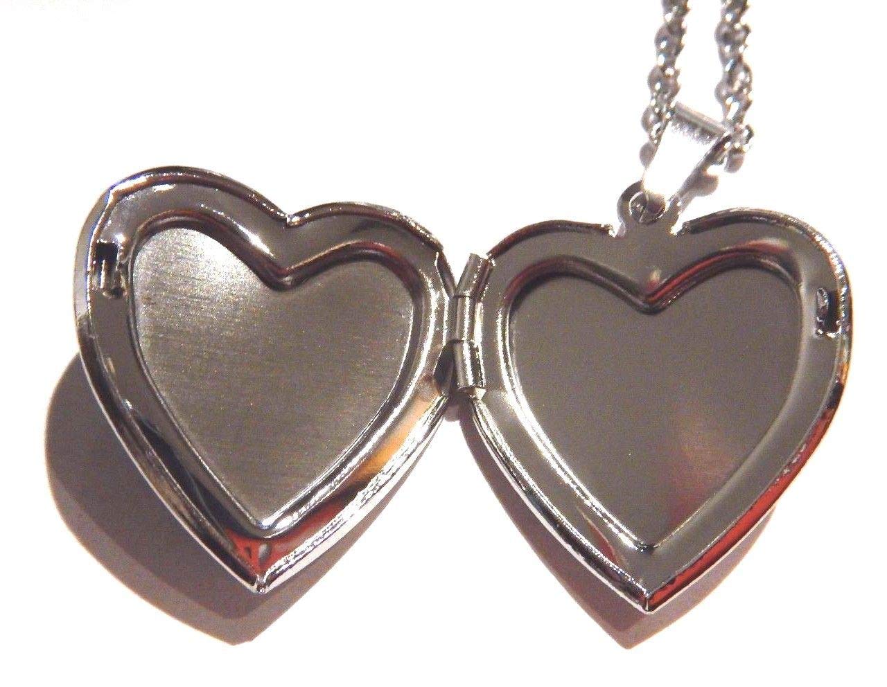 Glitter Heart Locket Mood Pendant on Silvertone Chain Necklace Color-Changing thermochromic