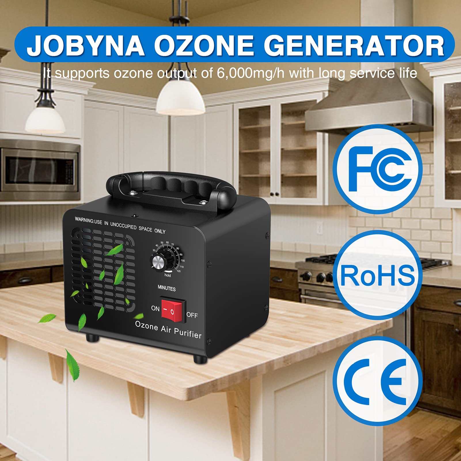 JOBYNA Ozone Generator Air purifier, 6000mg/h Ozone Machine Odor Removal, 120min Time Setting, Auto Shut Off Ozonator Ozone Machine for Car, Room, House, Smoke, and Pet