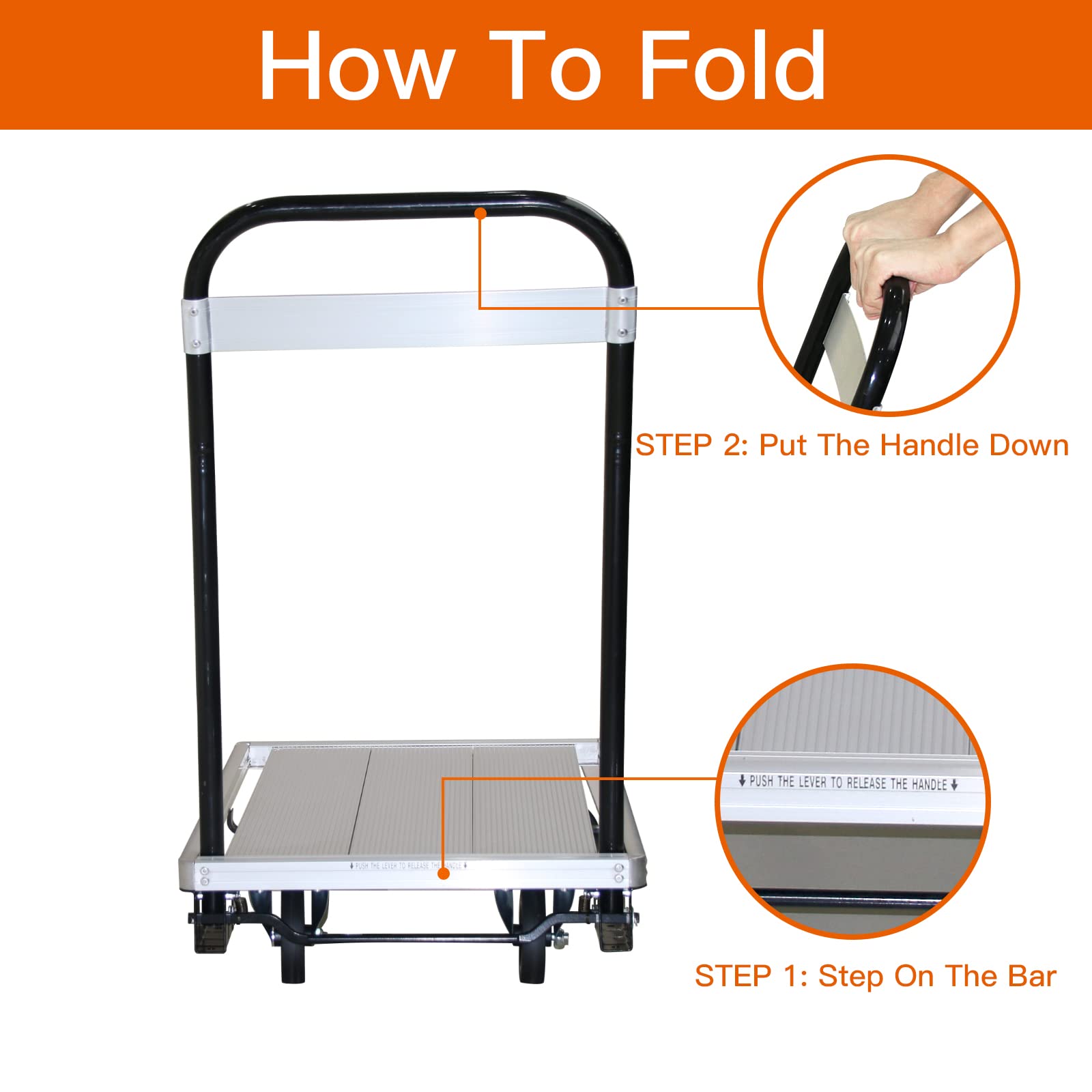 LMKOPUER Aluminum Platform Truck, Folding Moving Carts, Foldable Platform Cart Push Dolly, 440 Lbs Moving Platform Dolly Push Cart, Foldable for Easy Storage and 360 Degree Swivel Wheels