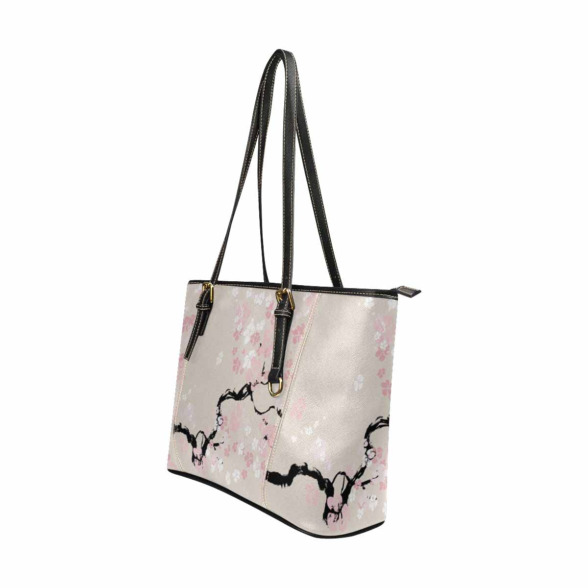 InterestPrint Cherry Blossom PU Leather Tote Women Shoulder Handbag