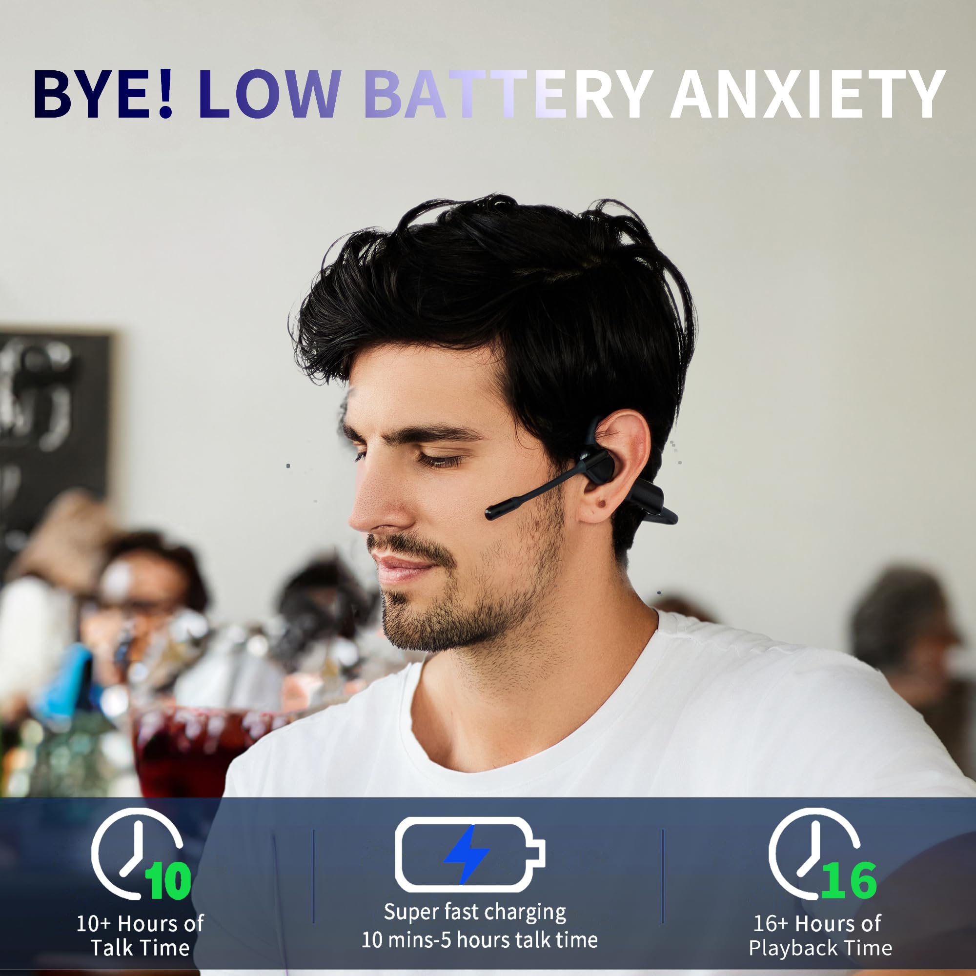 oleap Pilot P200b Open Ear Headphones with Noise Canceling Boom Microphone, Lightweight Bluetooth Wireless Headset with Mute for Trucker, Office, Seamless Switching Mobile & PC