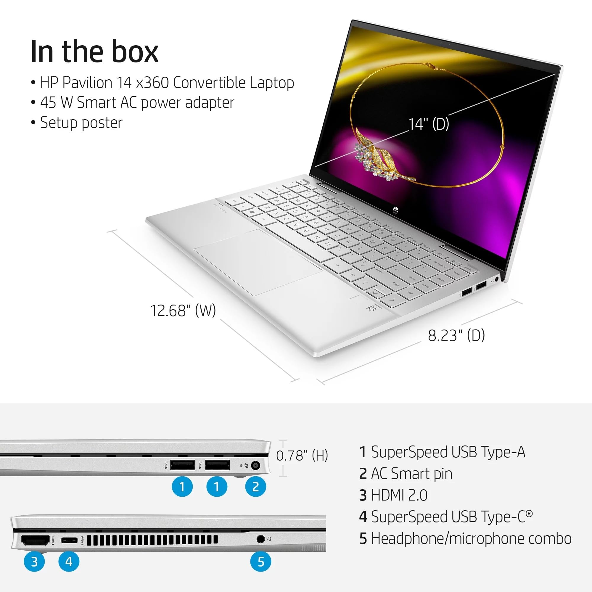 HP Pavilion x360 2-in-1 14" FHD Touchscreen Business Laptop, Intel Core i5-1235U, 32GB RAM, 2TB SSD, Windows 11 Pro, Webcam, HDMI, FP Reader, Wi-Fi 6, Stylus Pen, Silver