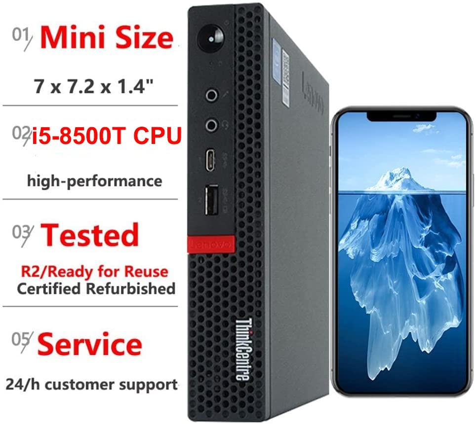 Lenovo ThinkCentre M920q Tiny Desktop,Intel 6 Core i5-8500T,16GB RAM,256GB NVME SSD,HDMI,DisplayPort,AX210 WiFi,Bluetooth,Keyboard Mouse,Windows 11 Pro(Renewed)