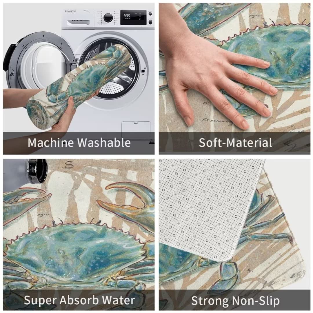 Kitchen Rugs Sets 3 Piece Floor Mats Sea Underwater Submarine Crab Durable Doormat Nautical Ocean Animal Area Rug Washable Runner Carpet Set Non Slip Fantastic Crab Design Kitchen Rugs and Mats