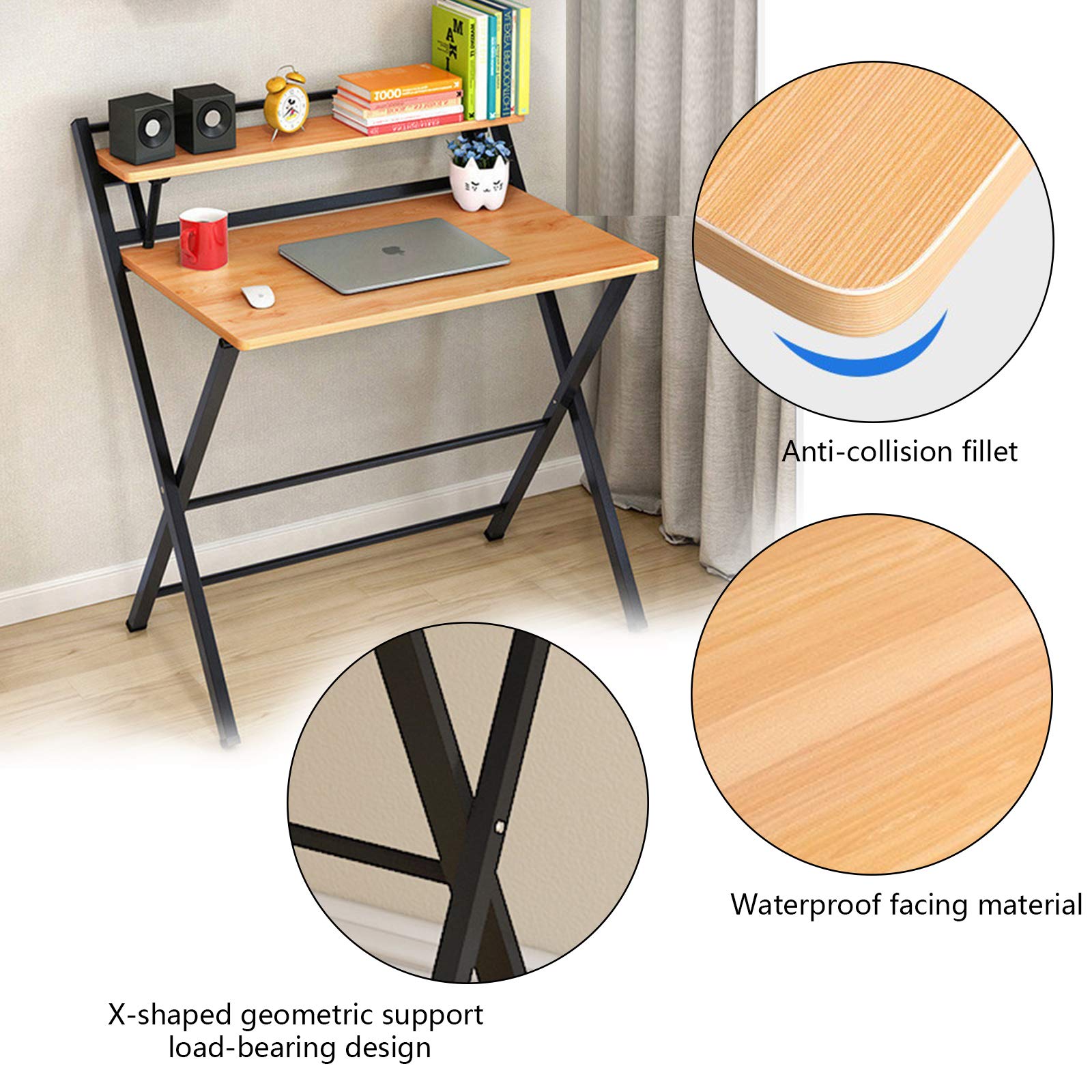Household Folding Table, TOPROAD Laptop Table, No Need to Assemble Folding Desk, Suitable for Small Space, Home Office