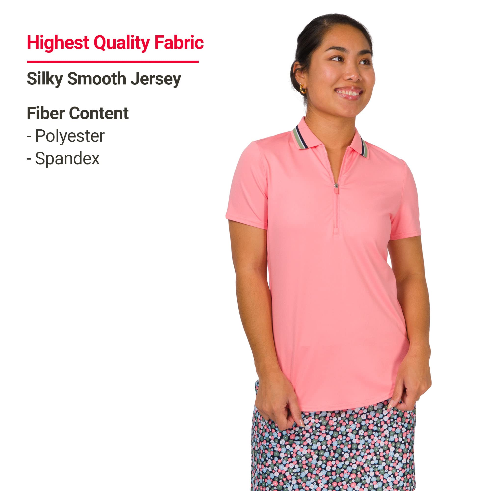 Jofit Apparel Women's Athletic Clothing Polo with Rib Collar for Golf & Tennis, Size Medium, Flamingo Pink