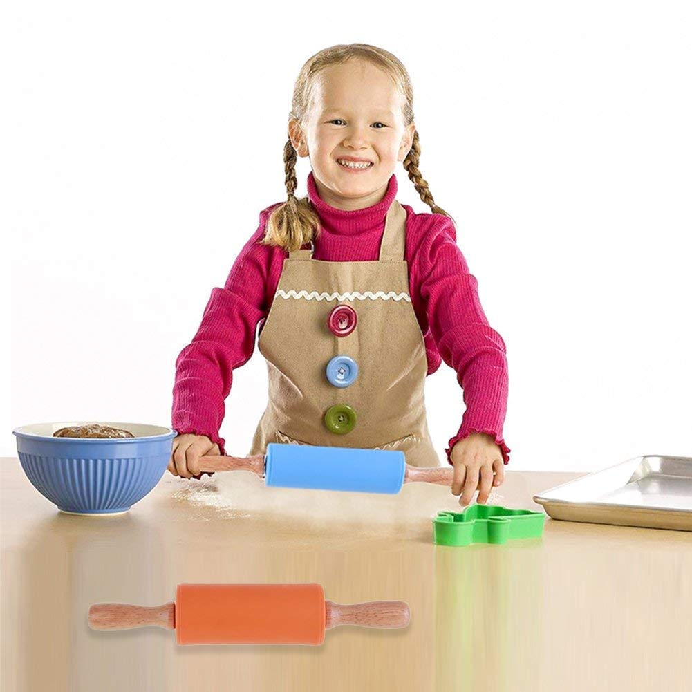 Koogel 9 Inch Mini Rolling Pin, 2 PCS Wooden Handle Rolling Pin for Kids Dough Rollers for Baking supplies Home Kitchen