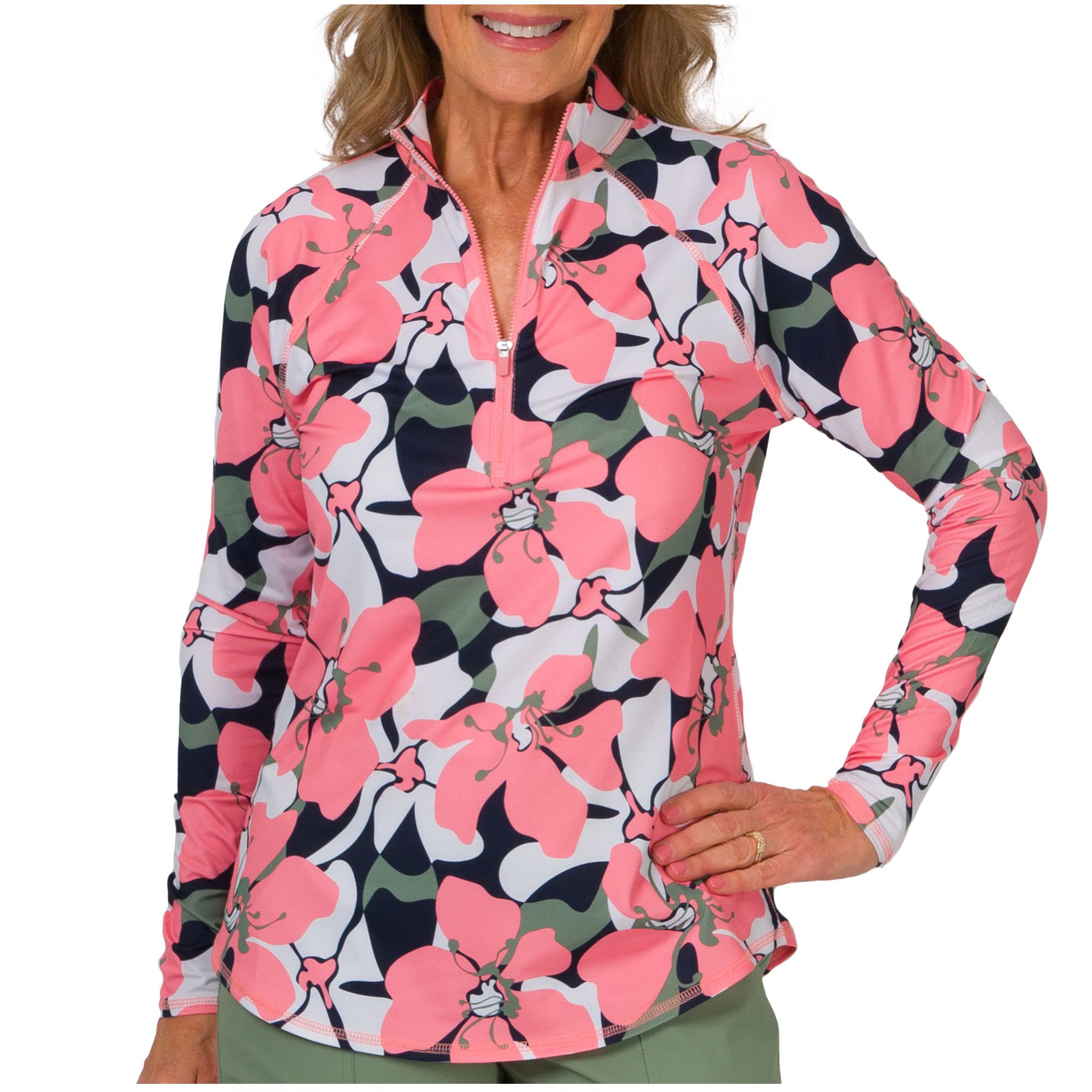 Jofit Apparel Women's Athletic Clothing UV Mock for Golf & Tennis, Size XX-Large, Vibrant Floral