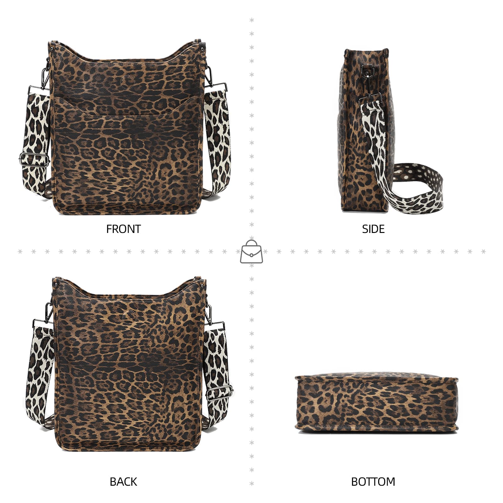 Hobo Handbags for Women PU Leather Designer Shoulder Purse Wide Strap Crossbody Bags (Brown Leopard)