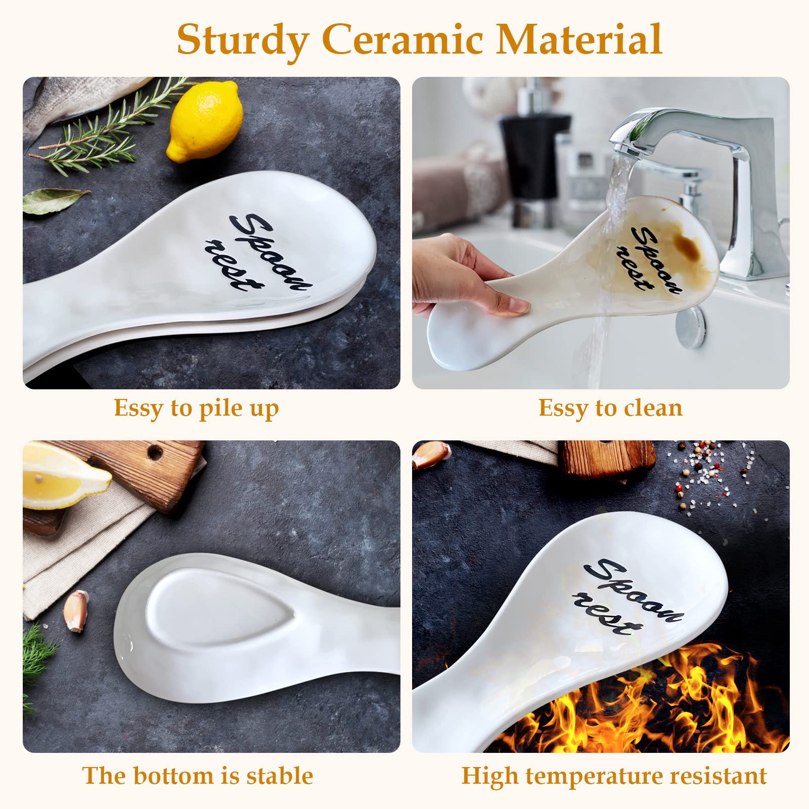 JANEAST Ceramic Spoon Rest For Kitchen Counter,Spoon Holder for Stove Top,perfect size for Cooking, Ladles, Tong, Coffee Spoon Rest, Heat-Resistant Cooking Utensil Rest, Counter Protection (large)
