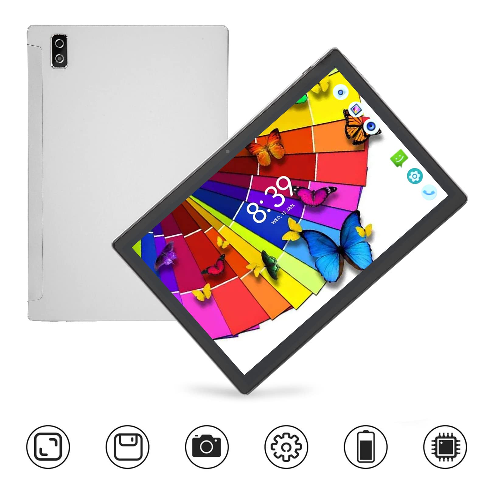 Honio 10 Inch Tablet, 4G LTE 8GB RAM 128GB ROM Dual Camera Tablet PC IPS (Silver)