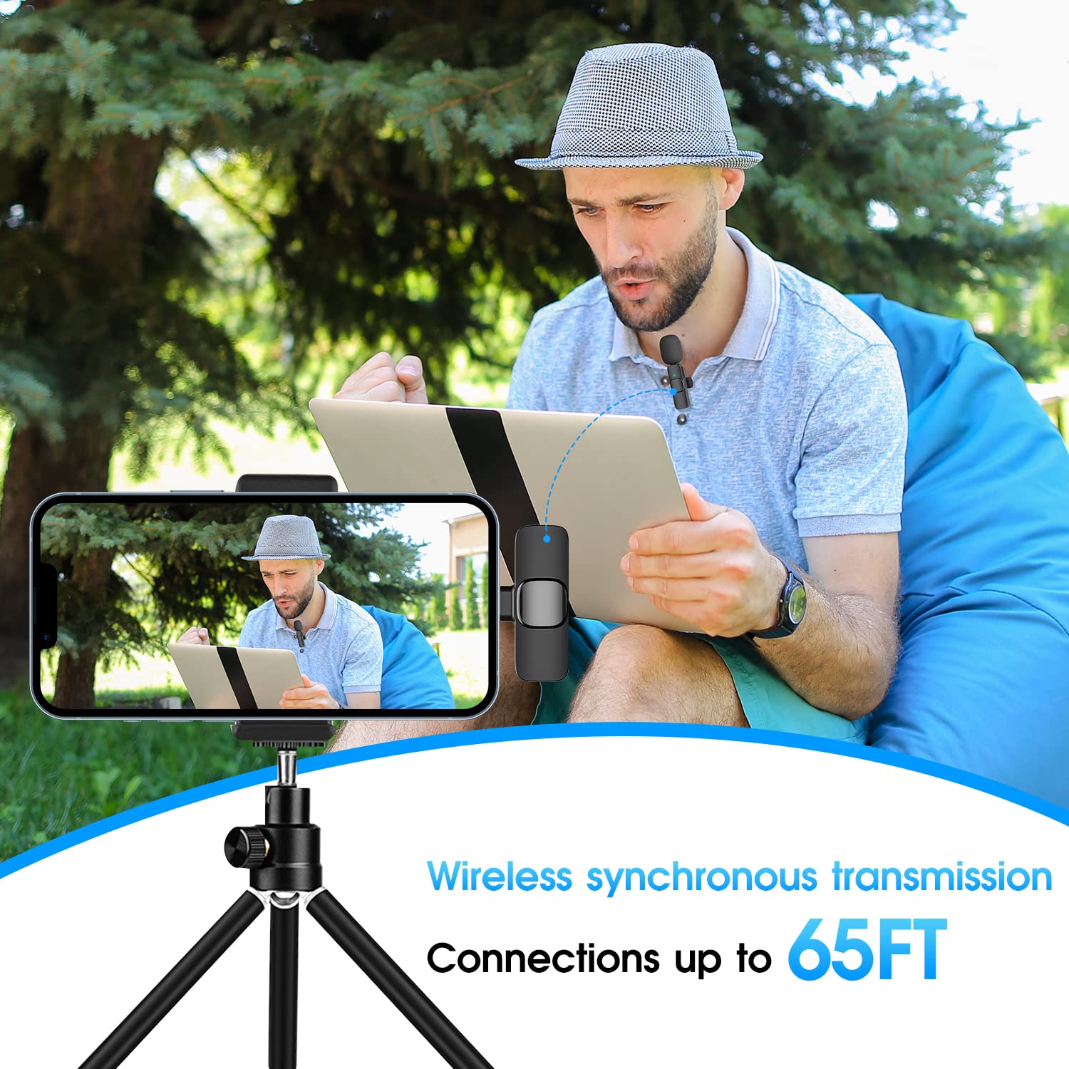 Kopdkes Professional Wireless Lavalier Microphone for iPhone iPad, Plug-Play 2.4G Ultra-Low Delay-Built-in Noise Reduction Chip-Lapel Microphone for Interview, Podcast, Vlog, YouTube