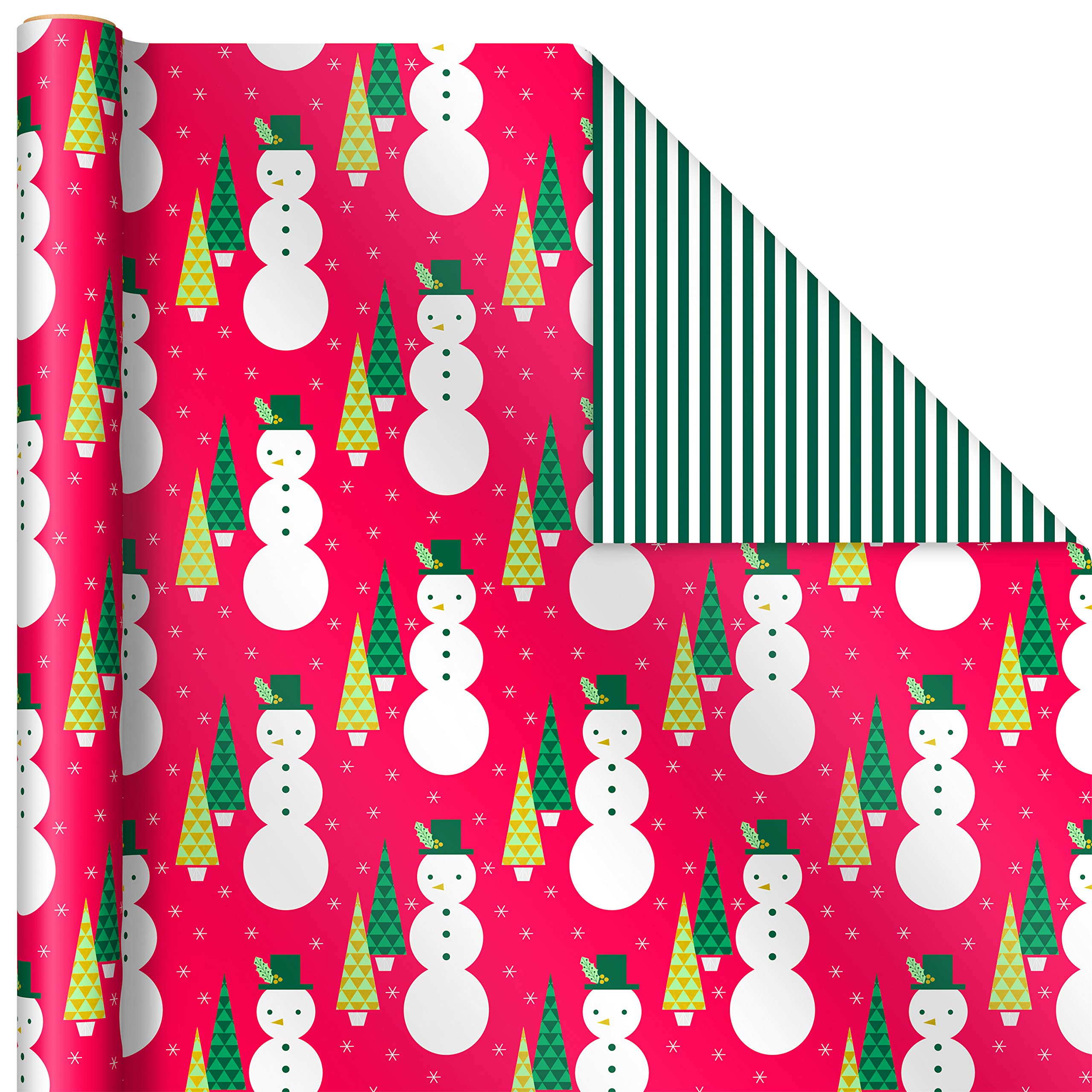 Hallmark Reversible Christmas Paper (3 Rolls: 120 sq ft TTL) Retro Ornaments, Stripes Gift Wrap, Tri-Pack, Elevated Geometric
