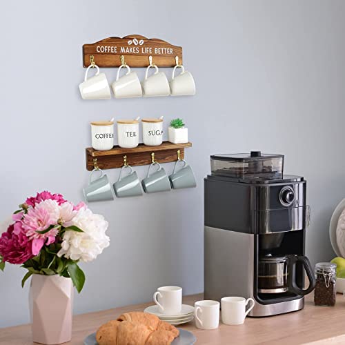JACKCUBE Design Coffee Mug Rack, Wall Mounted Wooden 12 Coffee Cup Holder Organizer with Coffee Sign for Home Kitchen Cafe Decor - MK737A