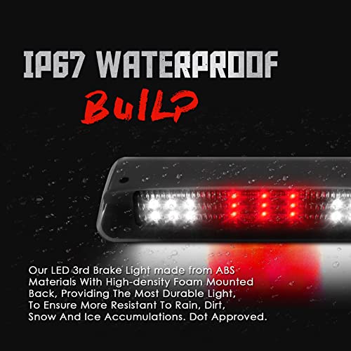High Mount Waterproof Dual Row LED 3rd Third Tail Rear Brake Light Cargo Lamp Replacement For 2004 2005 2006 2007 2008 Ford F-150 Lincoln Mark LT (Smoke Lens)