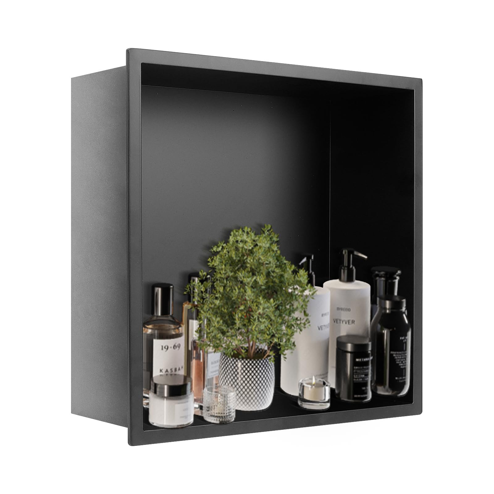 NearMoon Stainless Steel Shower Niche, NO Tile Needed Niche Recessed, Wall Niche for Bathroom Storage, Wall Hole Installation Shower Shelf 12.5Ć12.5 inches (Matte Black)