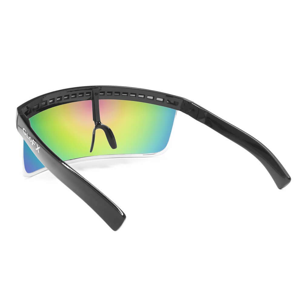 GloFX Visor Sunglasses - Rainbow Mirror Lens - Oversized Futuristic Shield Sunglasses - Perfect for EDM Raves, Music Festivals, Performance Art, Fashion