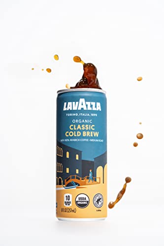Lavazza Organic Classic Cold Brew Coffee, (Pack of 4 Cans / 8 Fluid Ounce Each) Balanced, Complex, Sweet, Medium Roast, 100% Arabica, USDA Certified Organic, Rainforest Alliance Certified