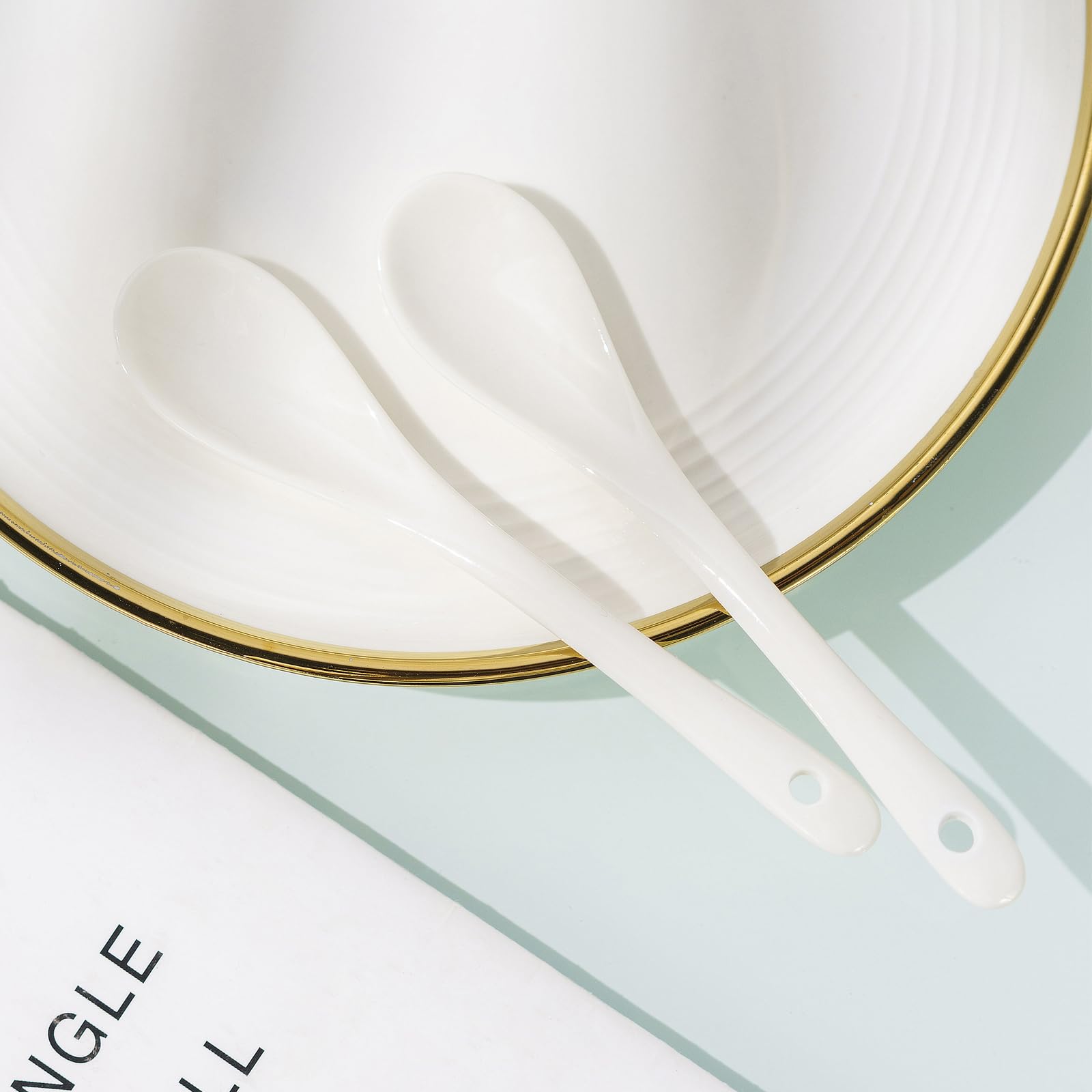 Mosuji Set of 6 Premium White Porcelain Coffee Spoons for Espresso, Tea, Sauces, and Desserts