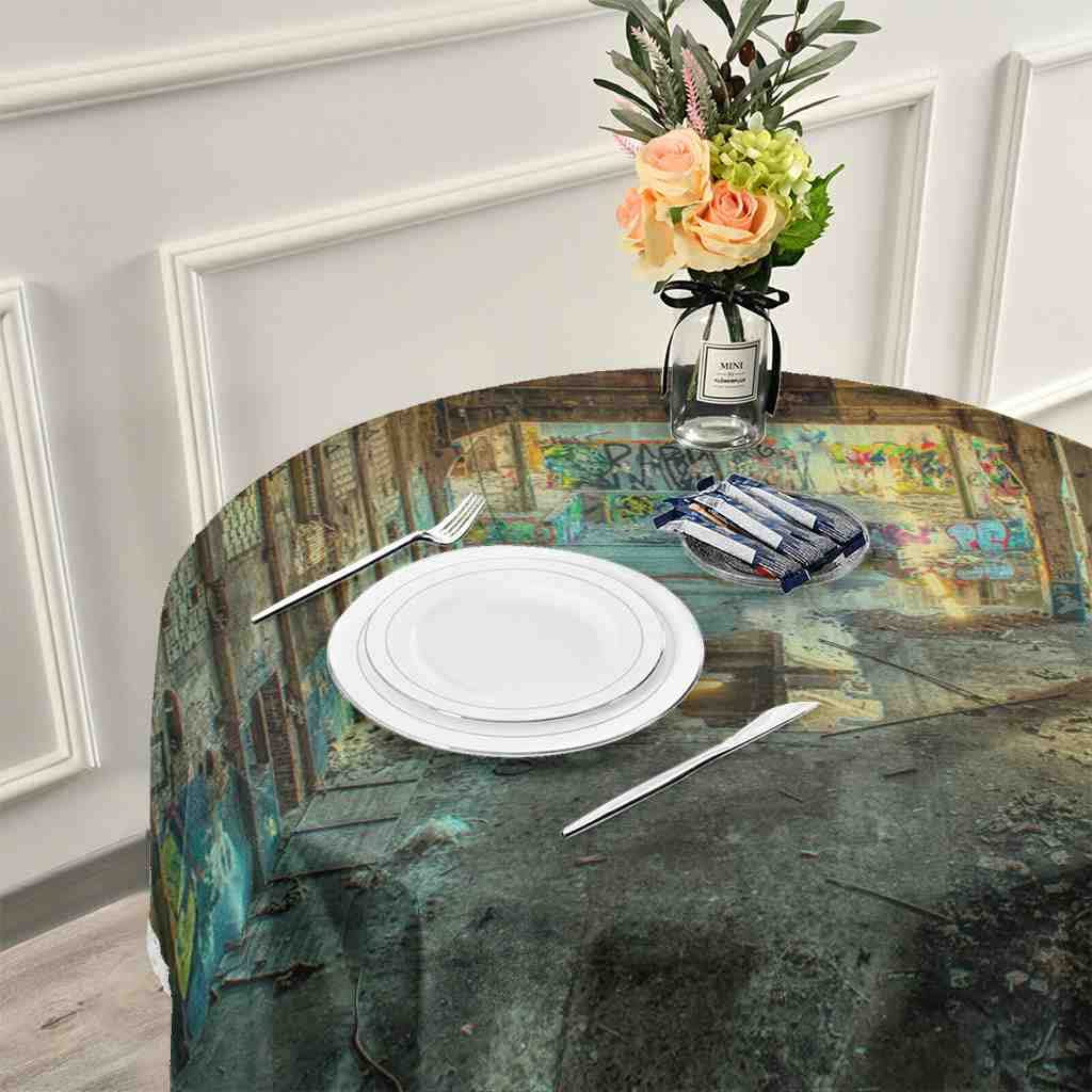 JOHIZUTA Round Table Cloth,Lost Places Abandoned Factory Hall Decorative Tablecloth Washable Table Cover for Home Decor Dinner Kitchen Dining Indoor and Outdoor Use,60"