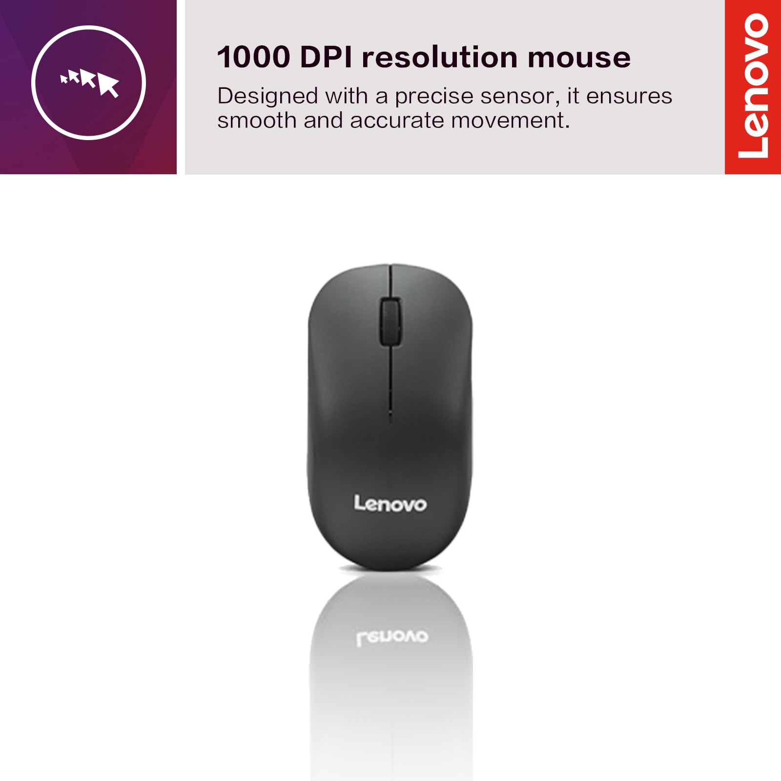 Lenovo 300 Wireless Combo Keyboard and Mouse, 2.4 GHz Nano USB-A Receiver, Batteries Included
