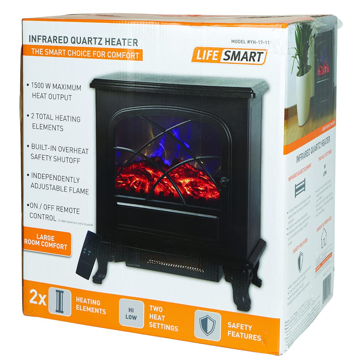 Infrared Electric Fireplace Stove Heater with Remote - L21.26 x W11.15 x H26.77 hes, Black