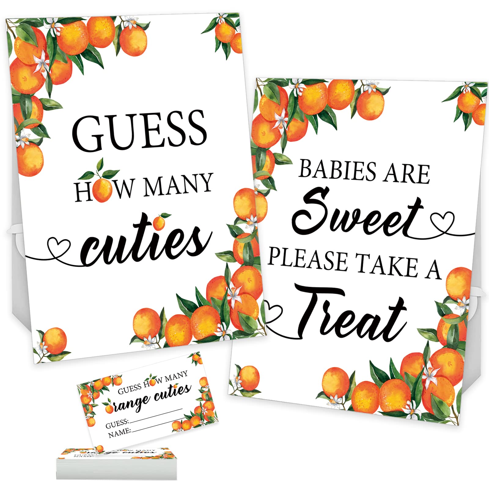 Little Cutie Candy Guessing Game, Orange Theme Guess How Many Cuties Standing Sign with 50 Cards, Baby Shower Games, Babies are Sweet, Please Take a Treat Sign