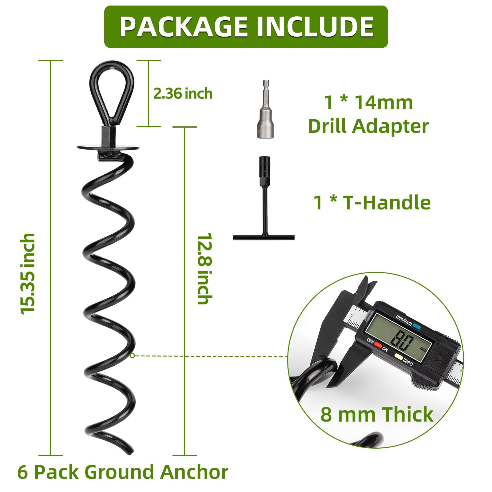 IMMERROT 6 PCS 15.3 Inch Ground Anchors Heavy Duty for High Winds Screw in Earth Anchor Swing Set Spiral Auger Stakes Suitable for Tent Trampoline Tree Garden Fence Sheds Swingset, Easy Use with Drill