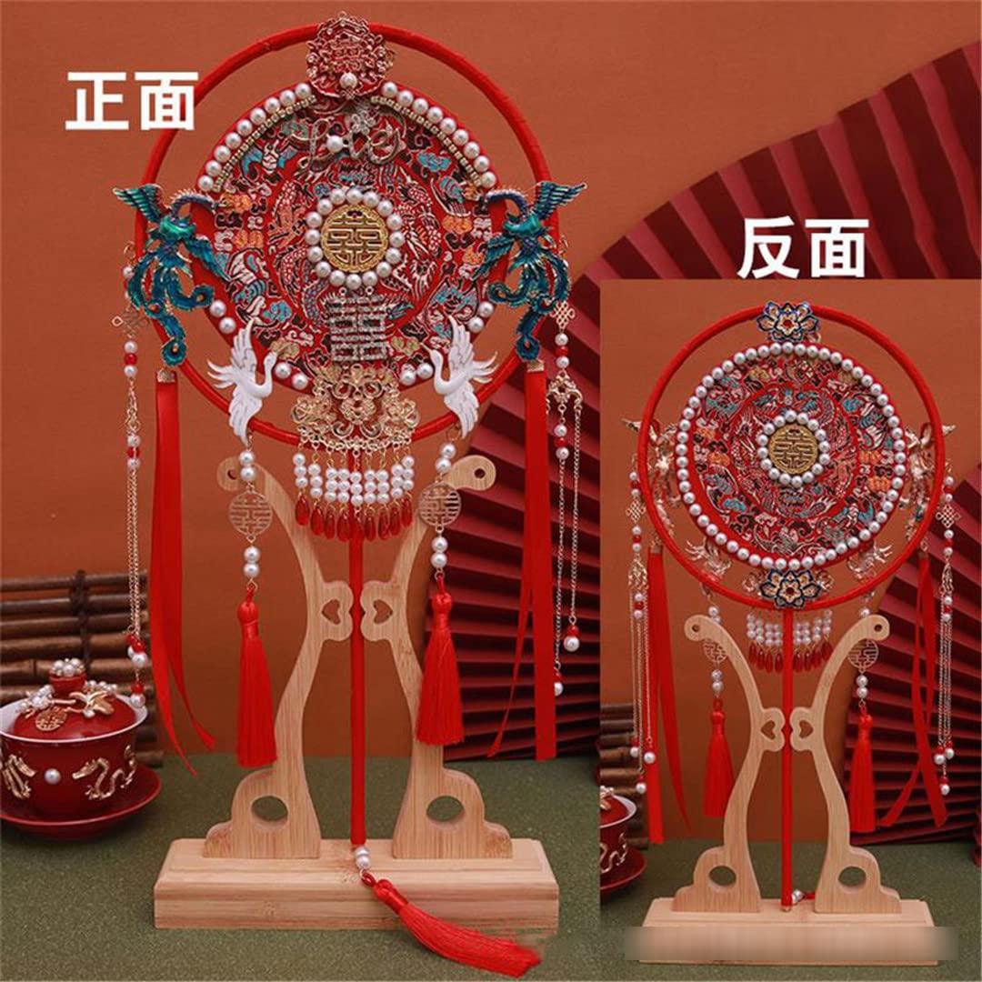 Lmtossey Antique Bridal Fan Chinese Classical Wedding Bride Long Handle Group Fan Wedding Supplies Xiuhe Photography Hold Fan Props
