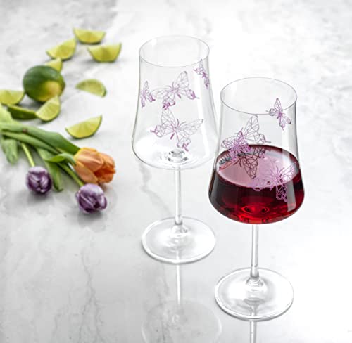 JoyJolt Meadow Butterfly Red Wine Glasses β Premium Red Wine Glasses Set of 2 β Exquisite Pink Butterfly Crystal Wine Glasses β 21oz Long Stem Unique Wine Glasses β Made in Europe