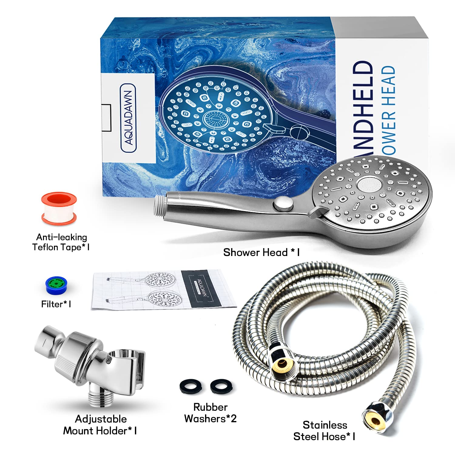 High Pressure Handheld Shower Head 11 Spray Settings, 4.85 inch Pause Switch Water Saving Shower Head, Removable High Flow Bathroom Showerhead with Long Hose and Adjustable Bracket(Chrome)
