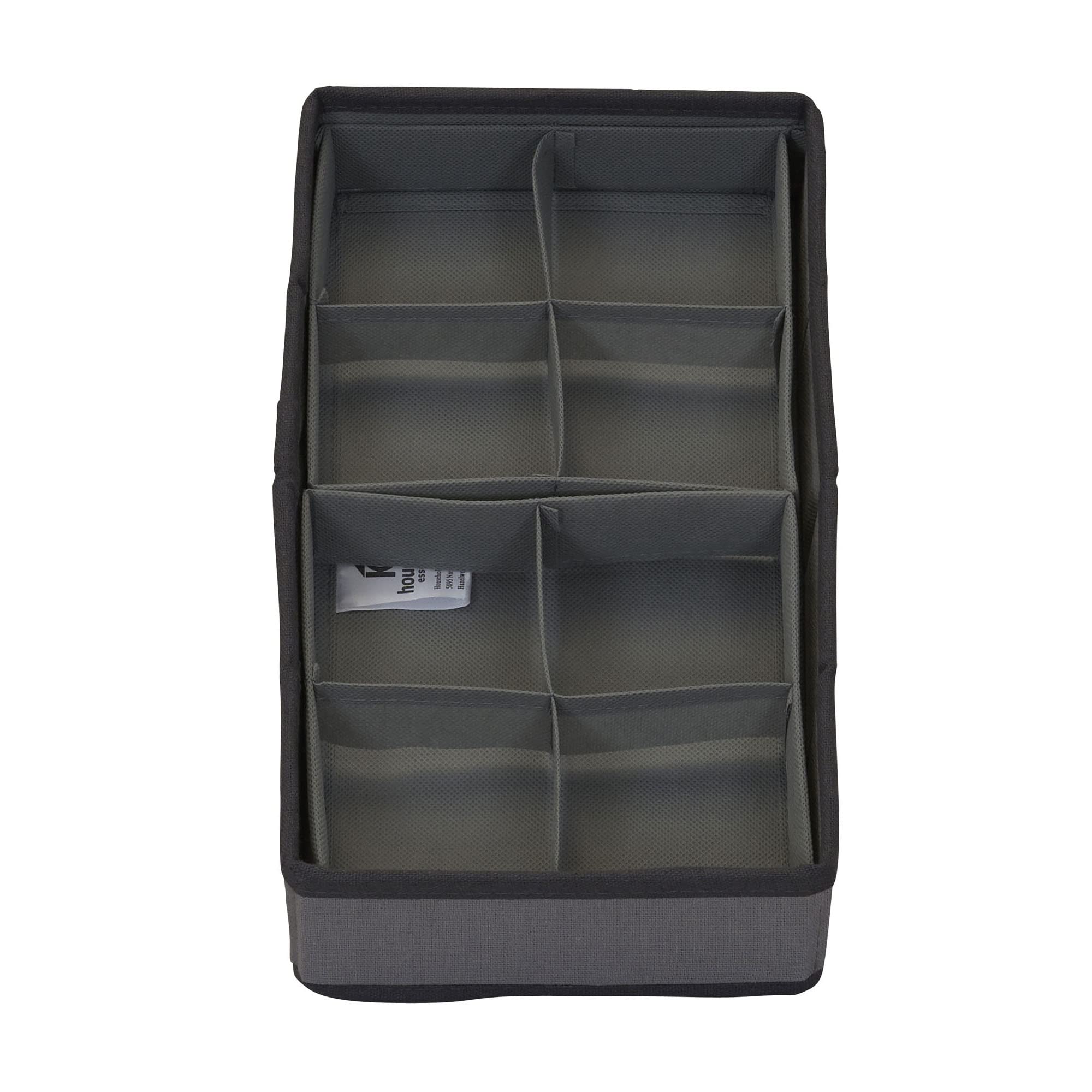 Household Essentials Tabletop Storage Box, Windowed Lid and Front Handle, 8 Compartment Lift-out Tray, 4 Fabric Pouches, Perfect for Special Occasion Tabletop Linens, Gray