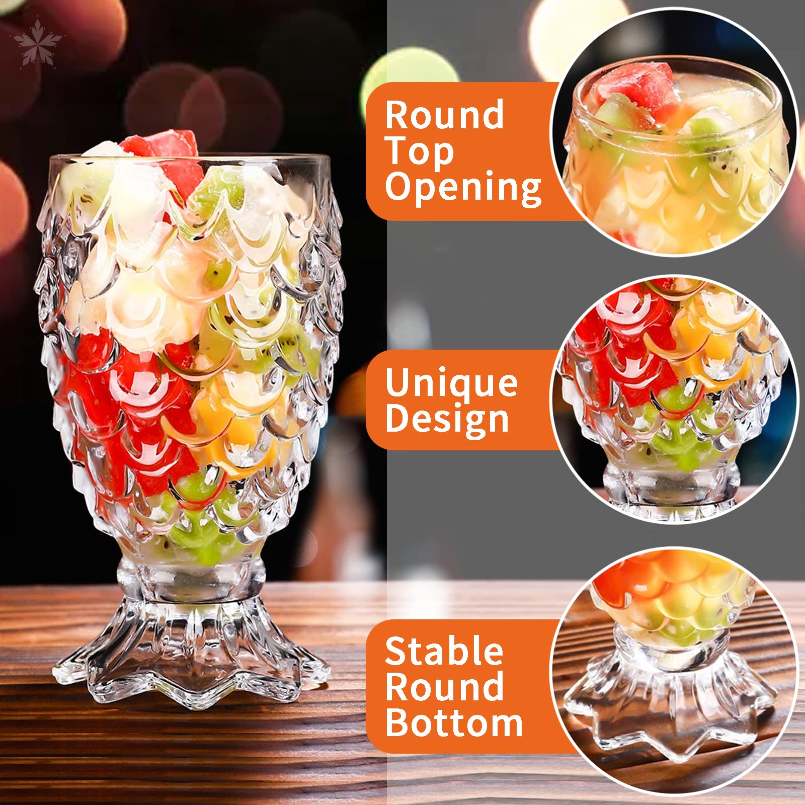 INFTYLE Set of 6 Pineapple Cocktail glasses Vintage glassware Whiskey Glasses Classic Wine Drinking Glasses Mixed Drinkware Sets Gift for Men Women(8oz)