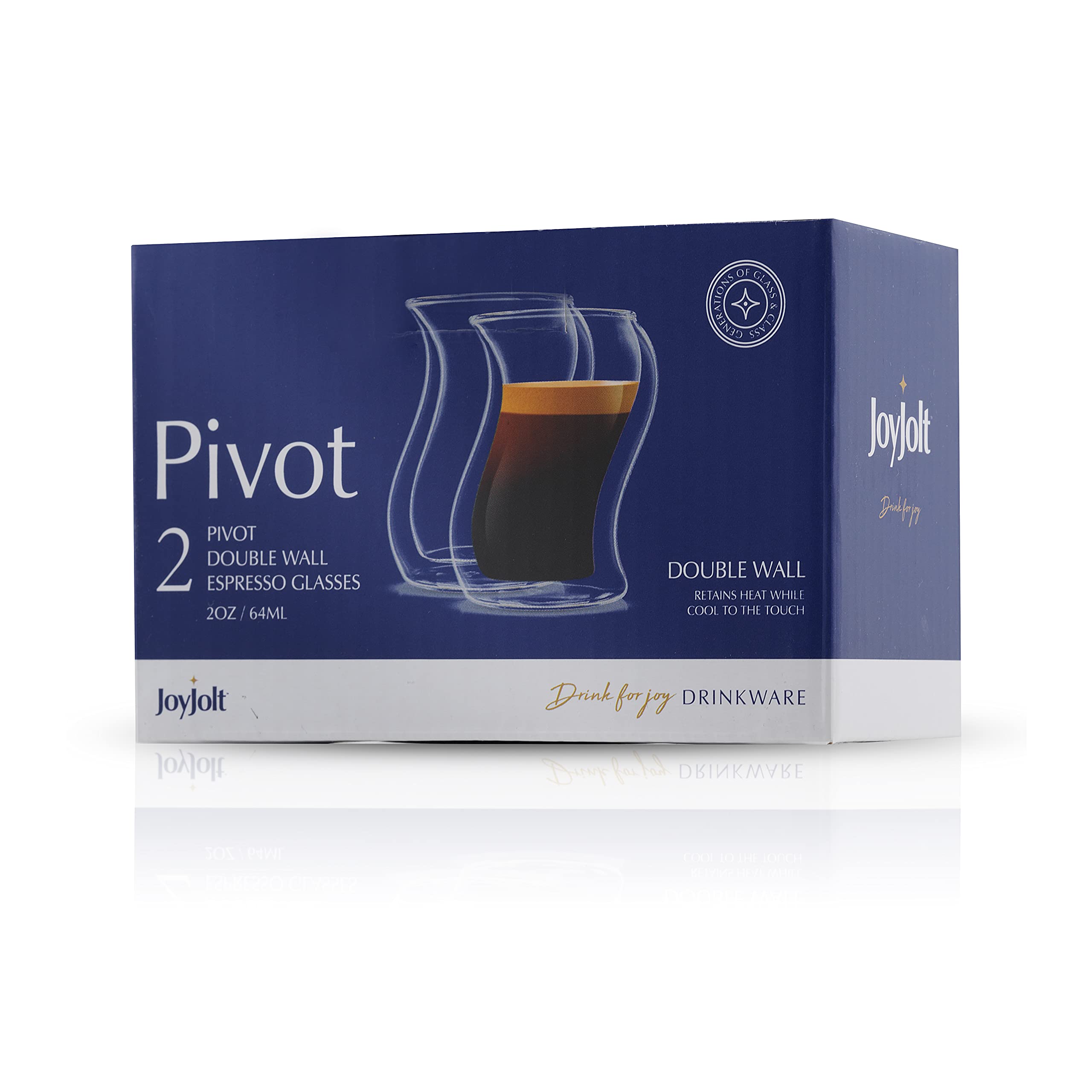 JoyJolt Pivot Espresso Shot Glass – Set of 2 oz Espresso Cups with Unique Design – Double Walled Thermo Espresso Glasses for Home or Professional Bar Use– Set of 2 Thermal Glassware for Morning Coffee