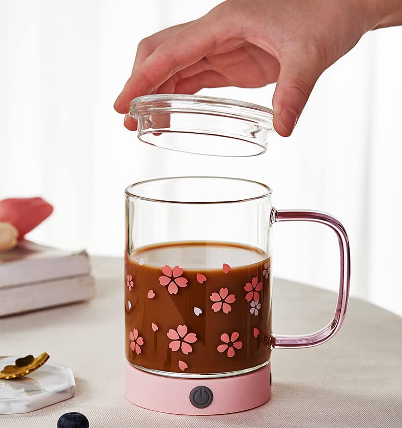 Jadelute Automatic stirring cup, high borosilicate glass, suitable for coffee, milk,granule,syrup,sachets and other drinks丨Sakura 400ml