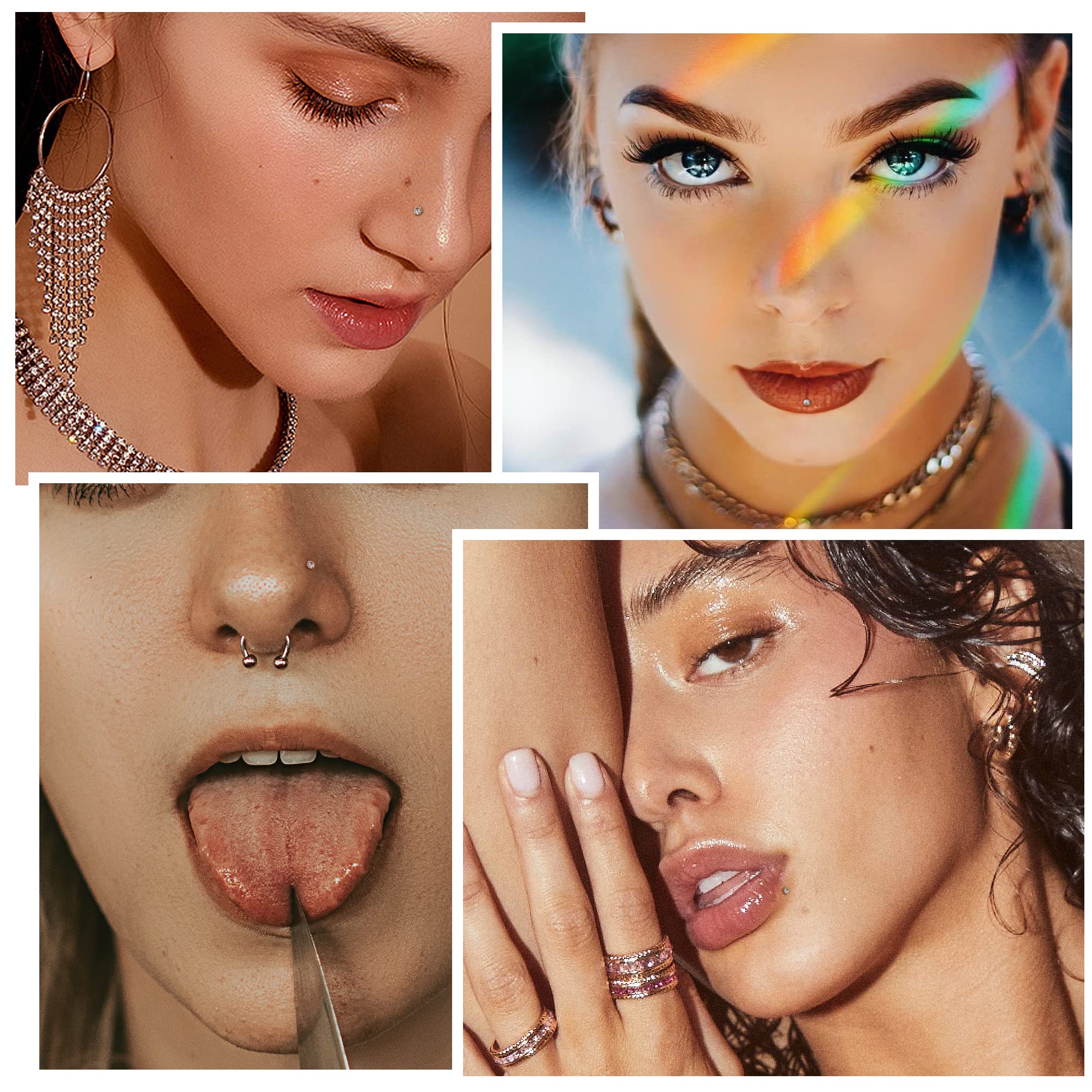 IRONBOX 16G Threadless Push in Nose Rings Studs Surgical Steel Pushin Nose Stud Bone Nose Rings Piercings Nostril Piercing Jewelry for Women Men 6MM