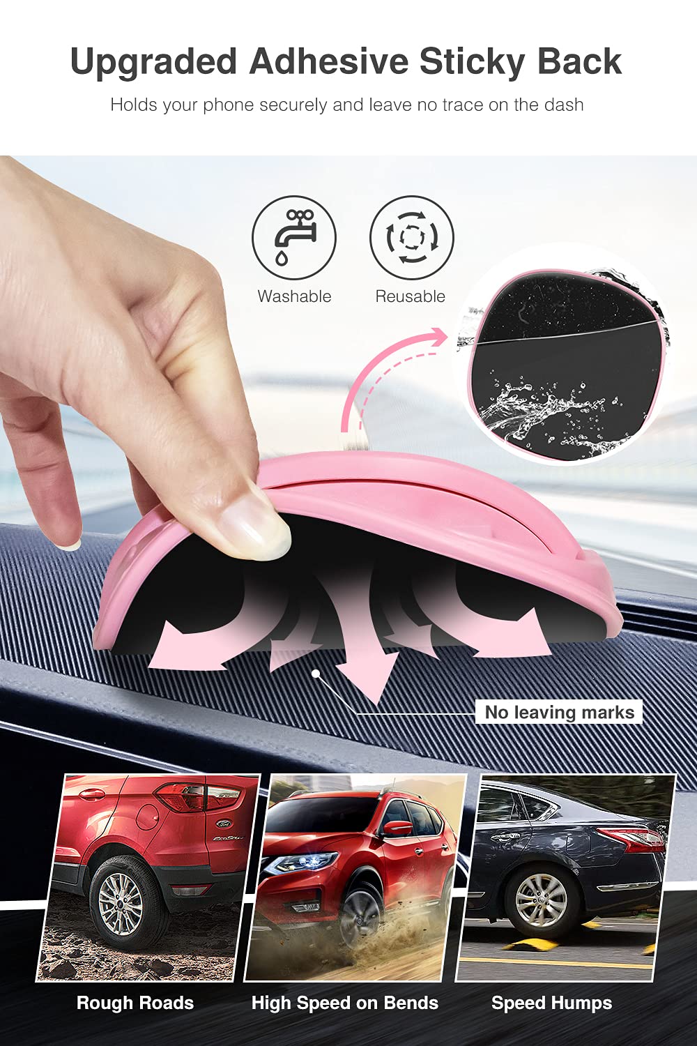 Loncaster Car Phone Holder, Pink & Purple Car Phone Mount Silicone Car Pad Mat for Various Dashboards, Slip Free Phone Stand Compatible with iPhone, Samsung, Android, GPS Devices and More