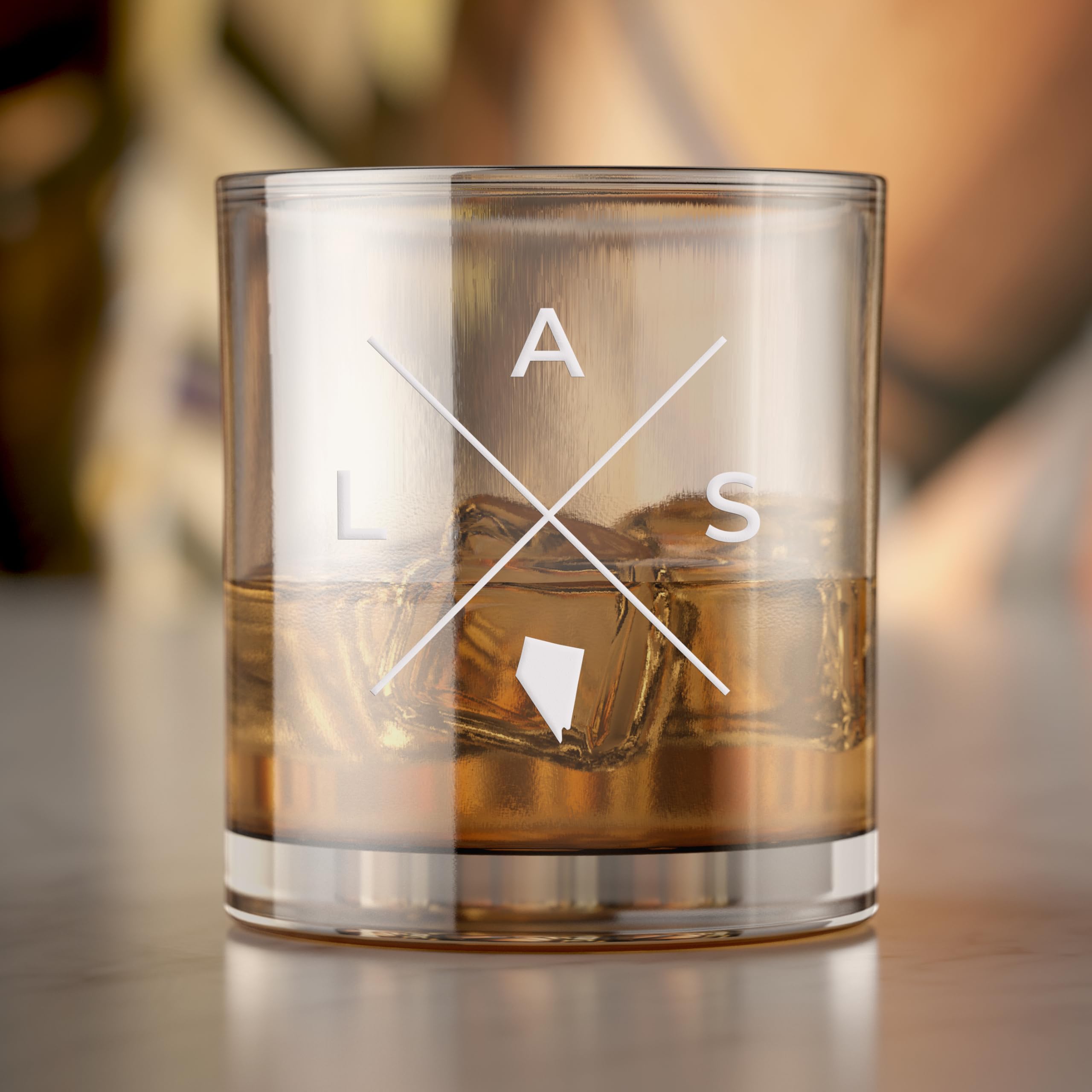 LAS Las Vegas Nevada Round Rocks Glass - Las Vegas Gift, Vegas Glass, Nevada Glass, Great Nevada Gift