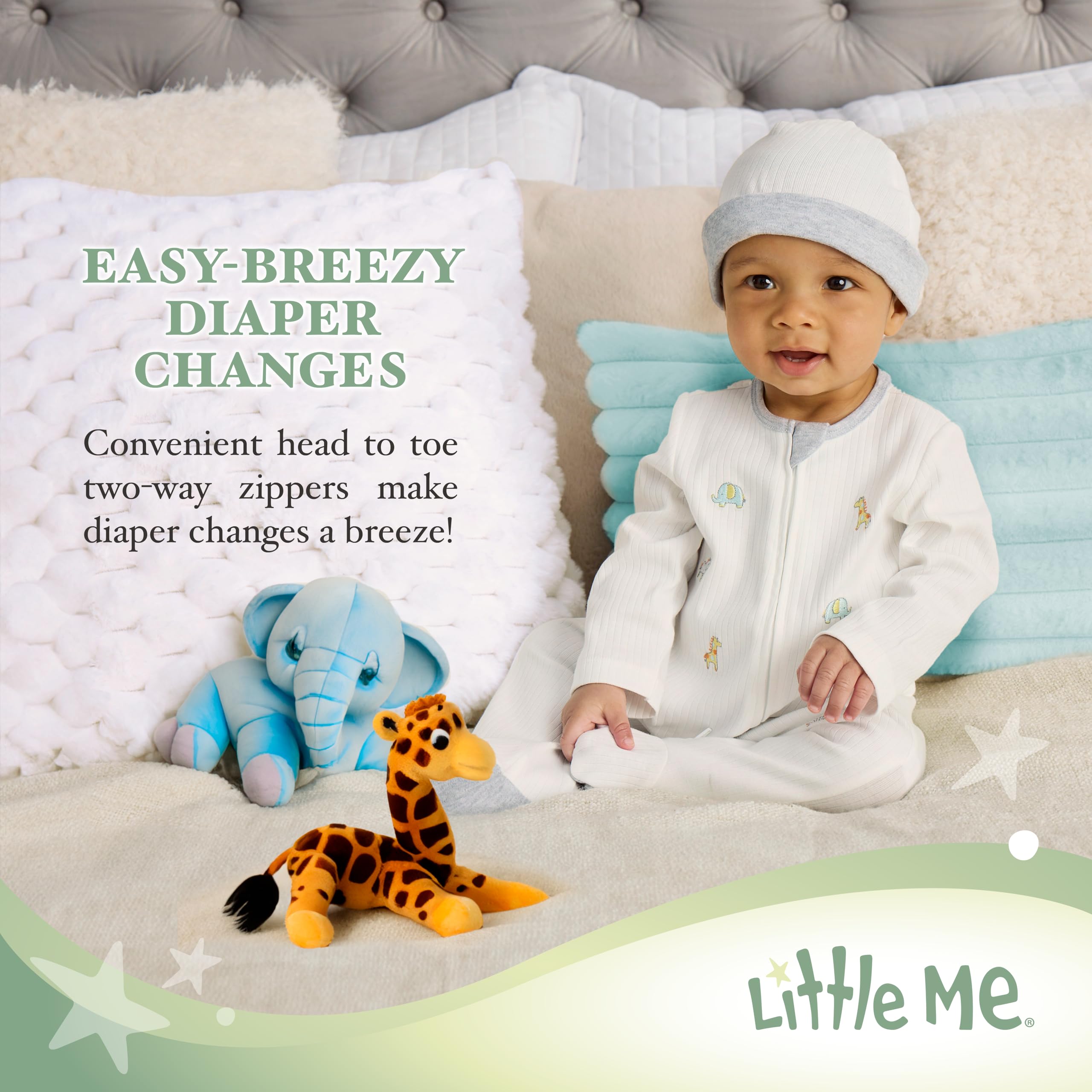 Little Me Baby Clothes & Outfits - Girls One Piece Hat & Footed Sleeper Pajamas - 3 Months, Ivory Spring Floral