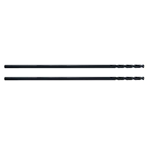 MAXTOOL 1/4"x12" 2pcs Identical Aircraft Extension Drills HSS M2 Extra Long Deep Twist Drill Bits Straight Shank Fully Ground Black; ACF02B12R16P2