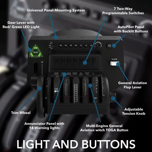 Honeycomb Bravo Flight Simulator Throttle Quadrant - Trim, Gear, Flaps, Autopilot, Radio Switch Panel - 6 Interchangeable Levers โ Desk Clamps Included - Programmable Functions โ USB-C Cable Included