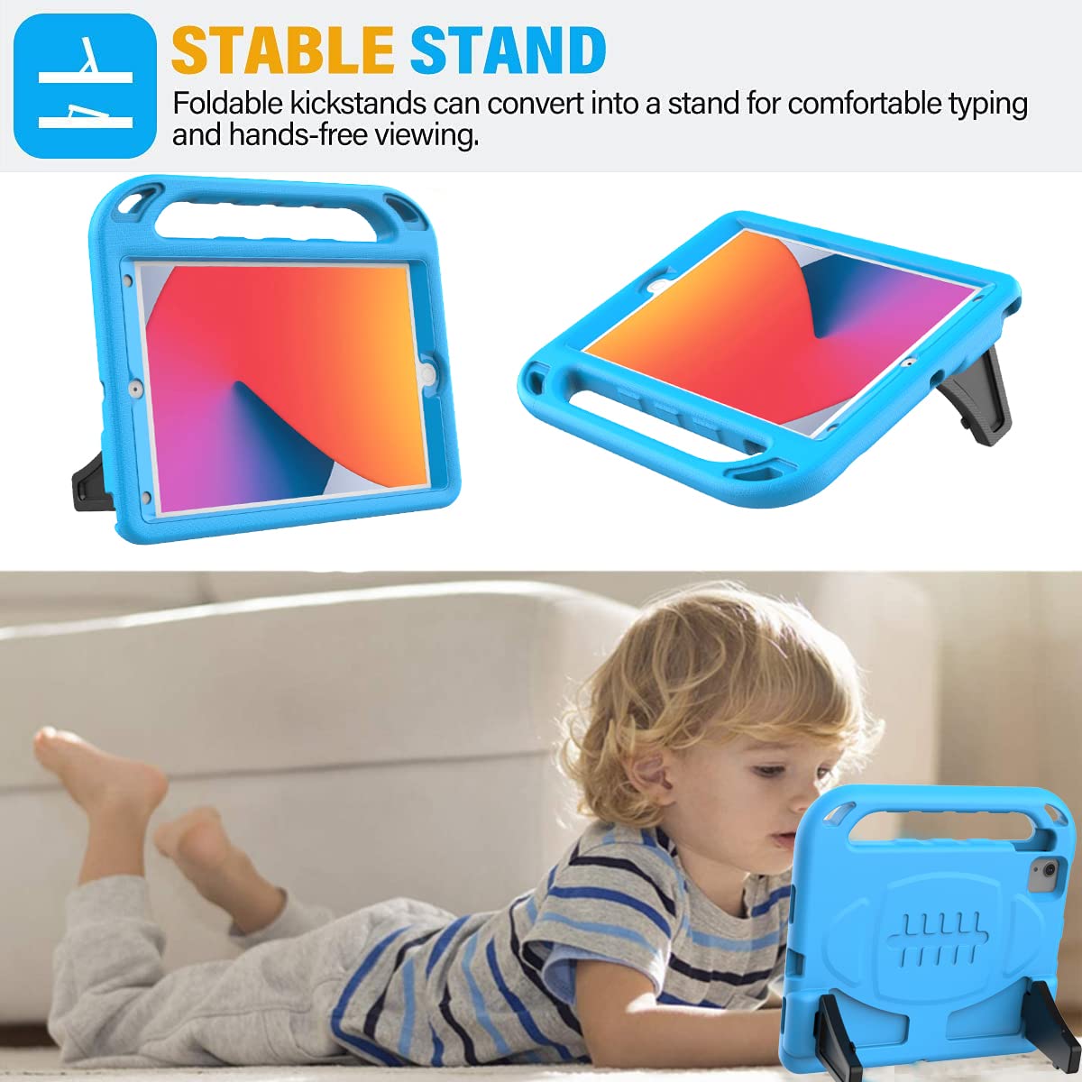 MENZO Kids Case for iPad 9th Generation, iPad 8th/7th Generation Case for Kids, iPad 10.2 Case, with Built-in Screen Protector, Shockproof Handle Stand Case for New iPad 10.2 inch 2021/2020/2019, Blue