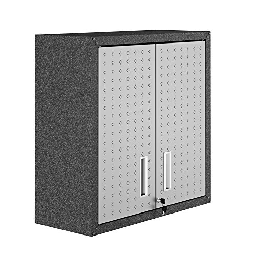 Manhattan Comfort Fortress Rolling Cabinet Garage Storage, Black/Gray & Fortress Floating Garage Storage Cabinet, Black/Grey