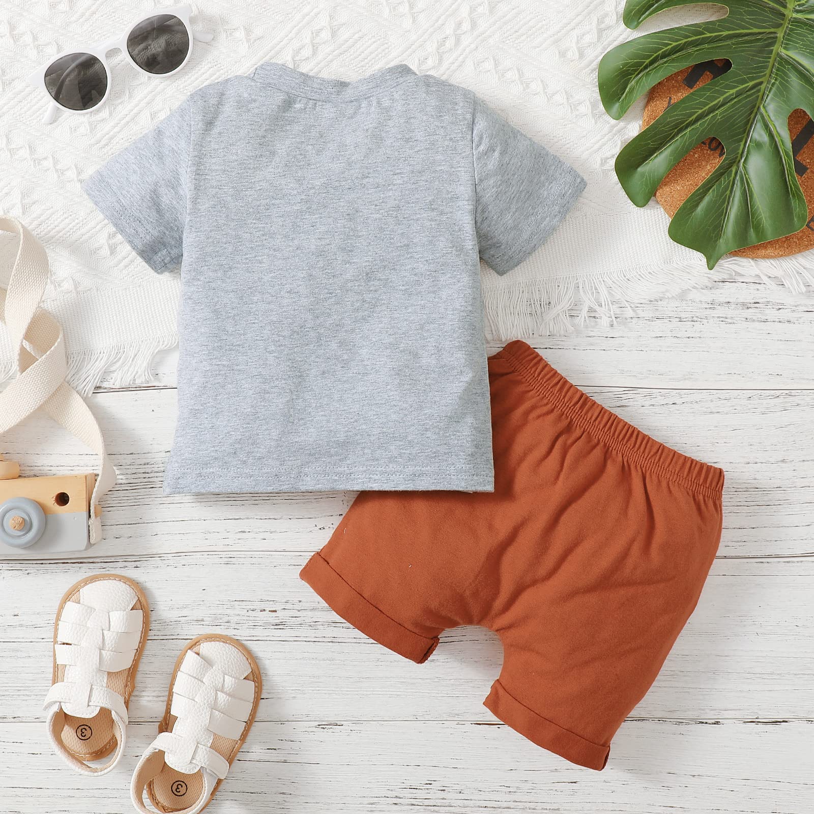 PATPAT Toddler Baby Boy Clothes Short Sleeve Button Down Shirt and Short Set Summer Casual 2Pcs Outfits Grey 3-6 Months